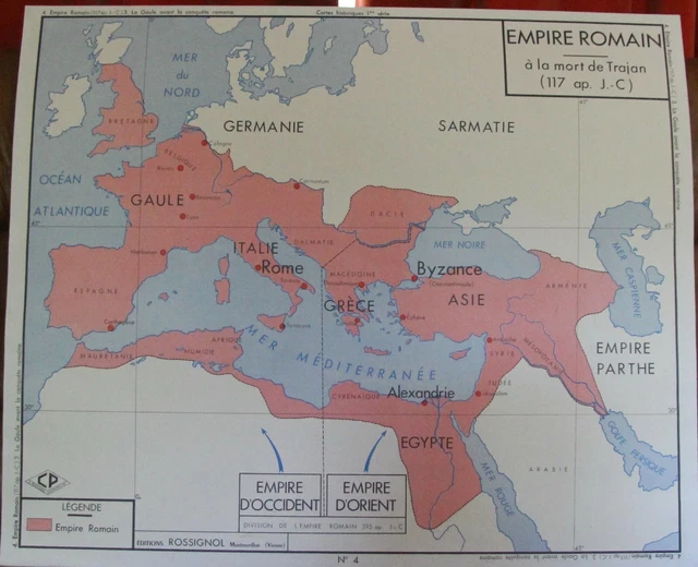AFFICHE SCOLAIRE ROSSIGNOL carte historique empire romain la gaule ...