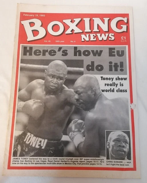 MAGAZINE - BOXING News Vol #49 No #8 February 19th 1993 Toney V Barkley ...