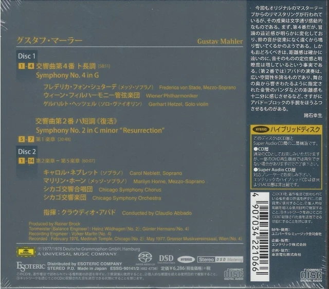 ESOTERIC ESSG-90141-42 ABBADO Mahler Symphony No. 2 2CD m EUR 163,90 ...