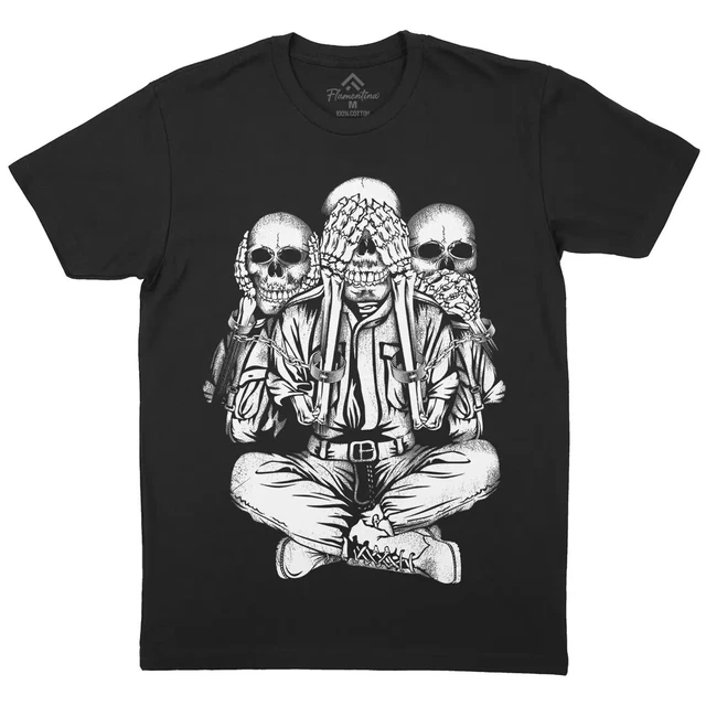 NO EVIL T-SHIRT Horror Three Wise Skull Skeleton Monkeys See Hear Talk ...