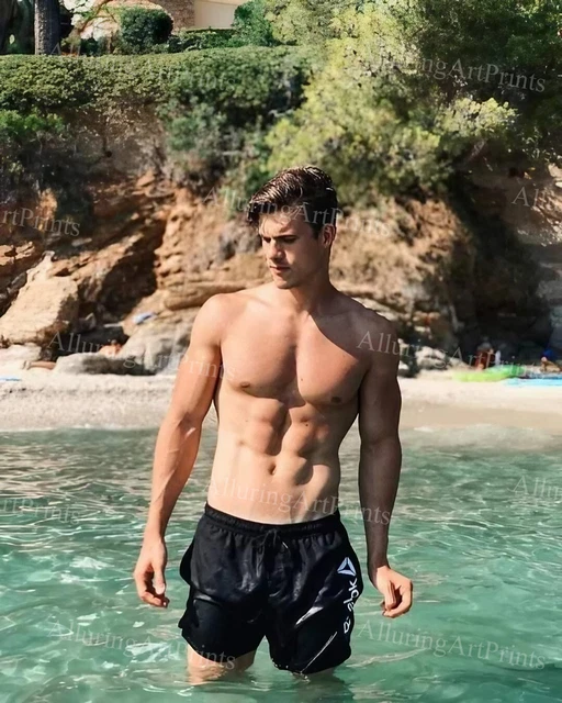 MALE MODEL PRINT Slender Handsome Beefcake Shirtless Hunk Hot Wet Man ...