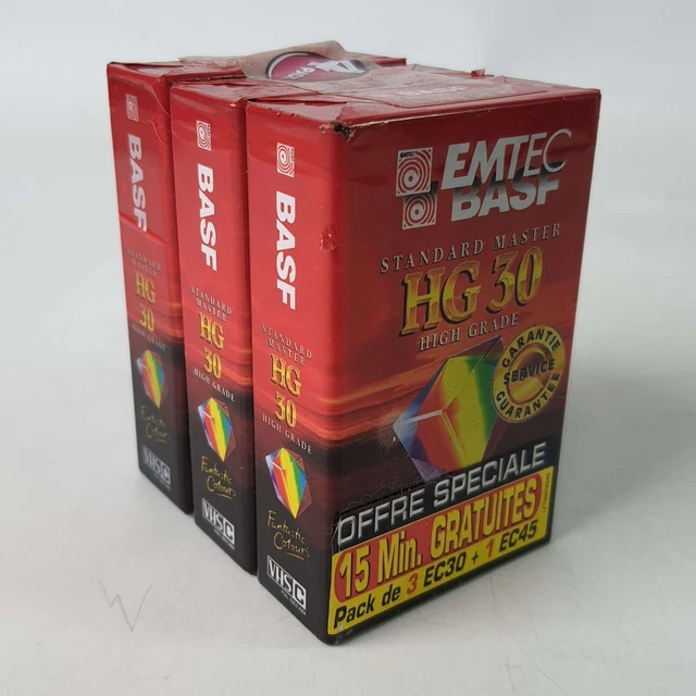 PACK DE 3 Cassettes VHS EMTEC BASF HG 30 Sous Blister EUR 7,00 ...