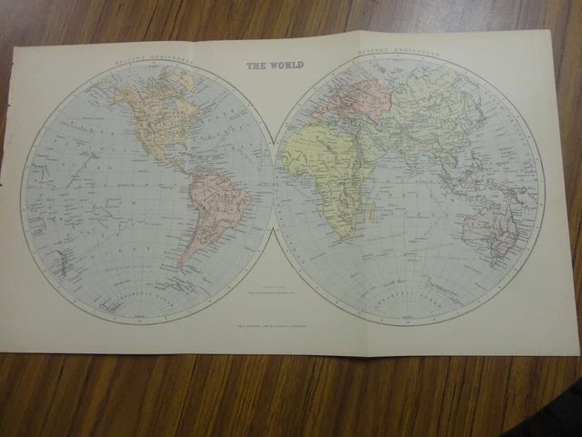 NICE COLOR MAP of The World. Printed 1888 by Chambers $48.56 - PicClick CA