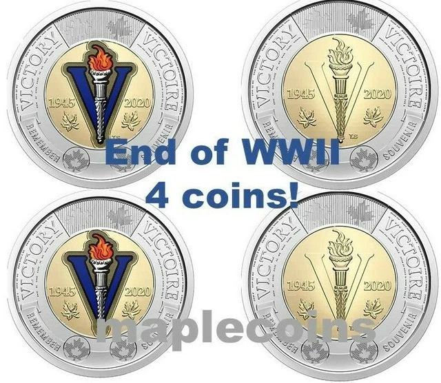 NEW! 4 COINS:2020 75th Anniversary end of WWII Toonie $2 Color + NO ...