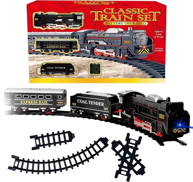 CLASSIC TRAIN SET In Color Box 2.4m Track, Headlight, Battery ...
