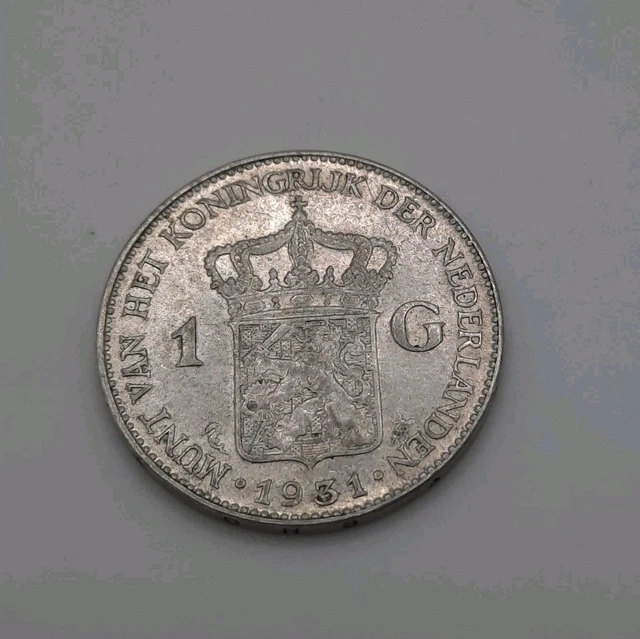 1931 - NETHERLANDS - 1 (One) Dutch Gulden / Guilder Silver Coin ...