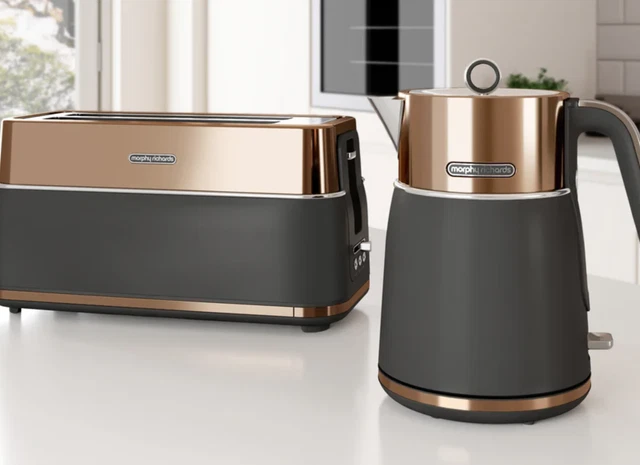 MORPHY RICHARDS SIGNATURE Copper Jug Kettle & 4 Slice Toaster Matching ...