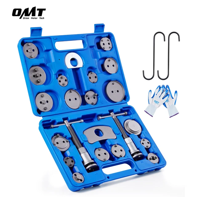 OMT 24PC DISC Brake Piston Caliper Compressor Tool Kit Wind Back Rewind ...