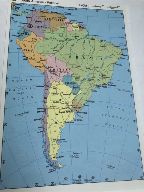MAP OF SOUTH America Political Print 1996 TA Bartholomew Times £8.95 ...