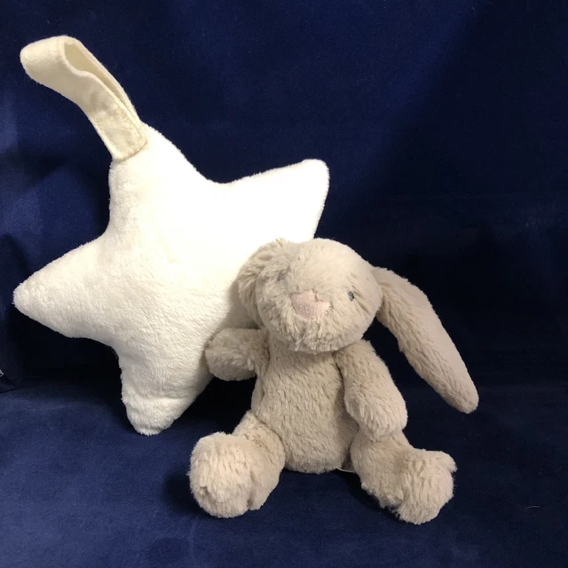 JELLYCAT BASHFUL BUNNY Rabbit Musical Star Baby Pull Cord Cot Toy Beige ...