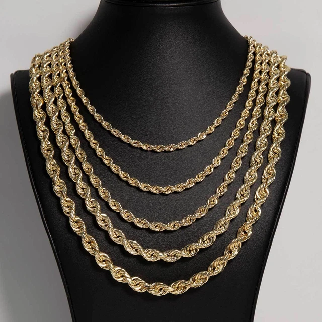 ROPE CHAIN NECKLACE Real 14K Yellow Gold All Sizes $425.99 - PicClick