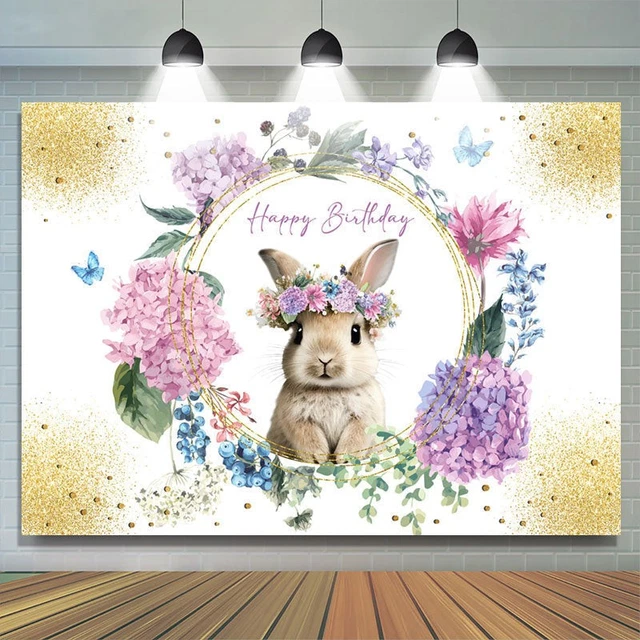 FLORAL SPARKLE GOLD Rabbit Happy Birthday Backdrop $37.90 - PicClick AU