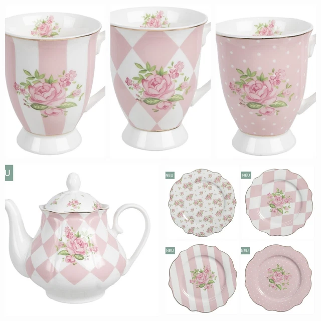CLAYRE & EEF Geschirr rosa Rose Porzellan Tasse Dessertteller ...