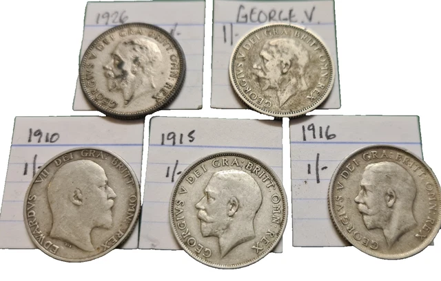 BRITISH SILVER COINS -SHILLINGS - 1910,1915,1916,1926,1930 Edward VII ...