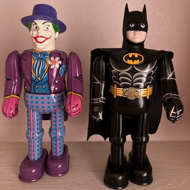 1989 DC BILLIKEN Japan Mechanical Batman & Joker Wind-Up Tin Toy with ...