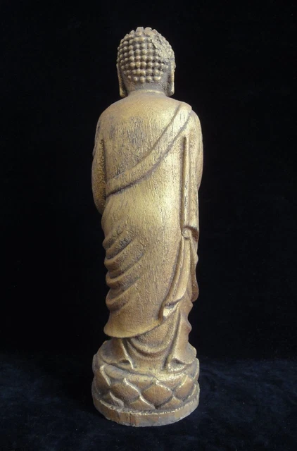 ANCIENNE GRANDE SCULPTURE chinoise statue de Bouddha Shakyamuni en bois doré sculpture à la main ...