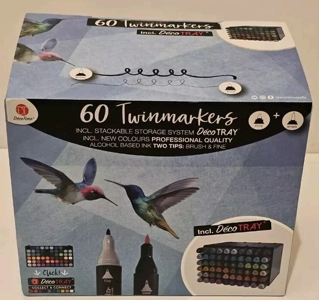 DECOTIME 60PK TWIN markers Paint ART Deco Tray ANY SURFACE Alcohol ink ...