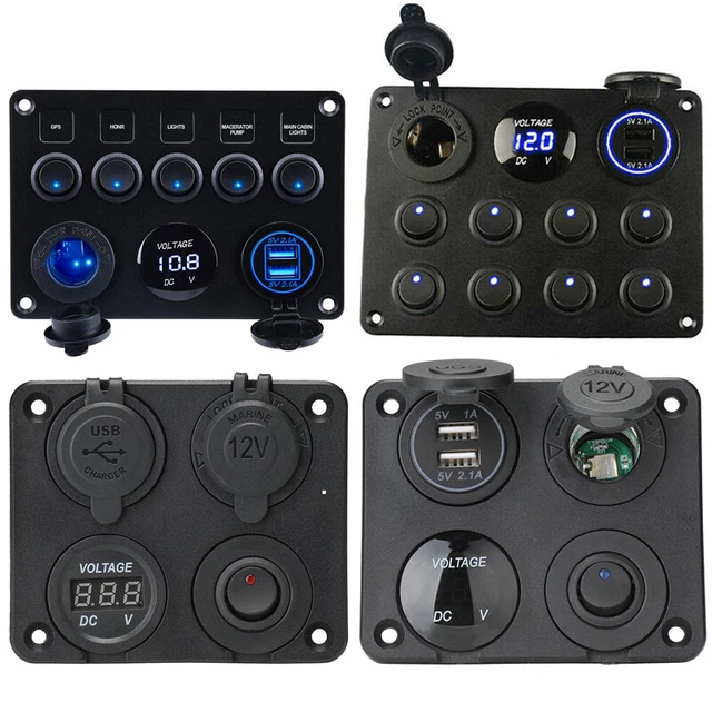 CAMPERVAN LED LIGHT Switch Control Panel Voltmeter RV Dual-USB Charger ...