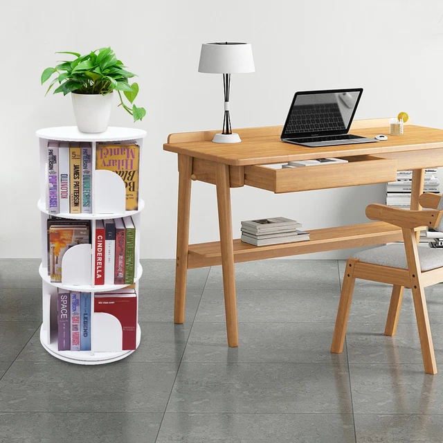 360° ROTATING BOOKSHELF Bookcase Storage Shelf Display Rack 3-Tier ...