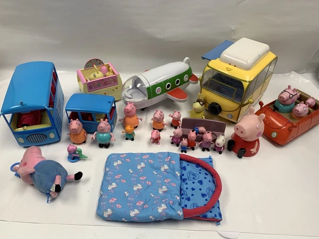 PEPPA PIG TOY Bundle Blue Talking Bus Red Car Camper Van Figures Plane ...