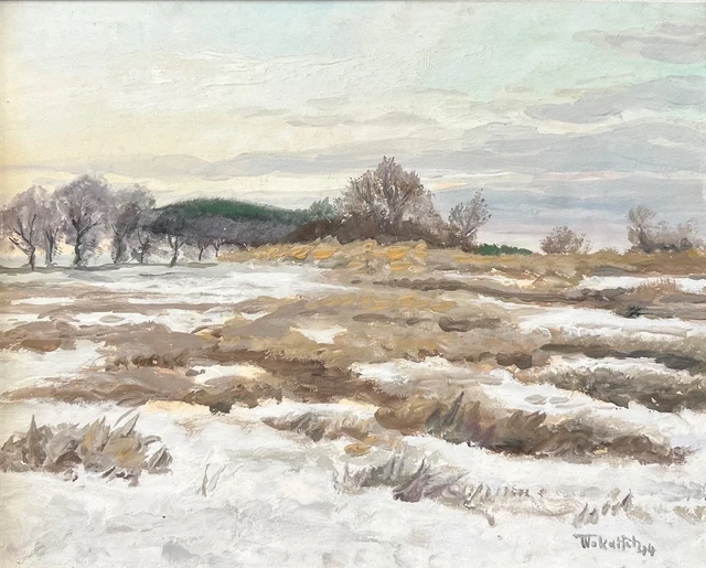 OIL PAINTING PROBABLY At Berlin Wokatsch Landscape IN The Winter With ...