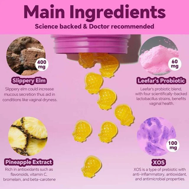 WOMEN'S PROBIOTIC+SLIPPERY ELM Gummies 60Ct-Gut Health,Skin Clear ...