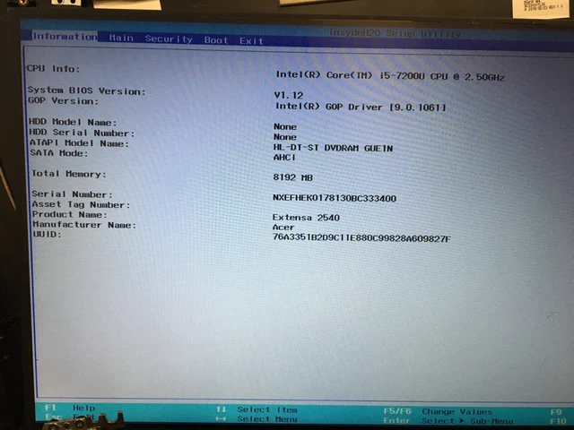 ACER EXTENSA 2540 Series EX2540 N16C1 MOTHERBOARD i5-7200U LA-D671P ...