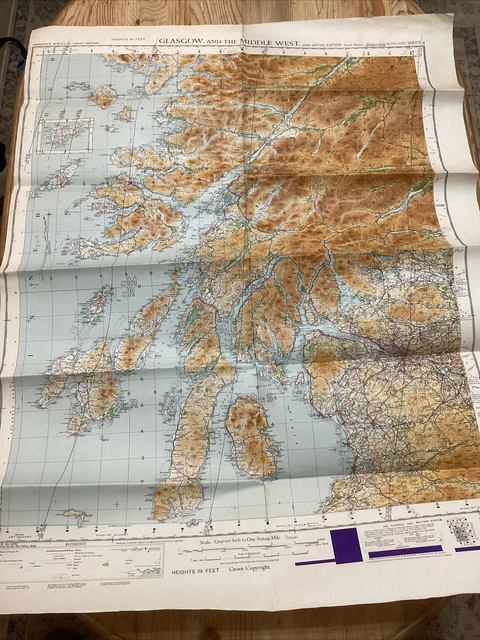 ORIGINAL BRITISH ARMY War Office 1948 Map - Glasgow & Middle West ...