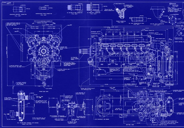 PACKARD V-1650 ENGINE PLAN BLUEPRINTS & TECHNICAL DATA RARE DETAIL 1940 ...