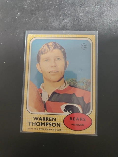 1970 SCANLENS NRL Card Warren Thompson # 12 North Sydney Bears $85.00 ...
