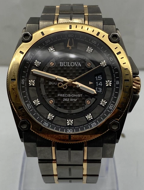BULOVA PRECISIONIST DIAMOND 98D149 46mm Men's Black & Rose Gold Quartz ...