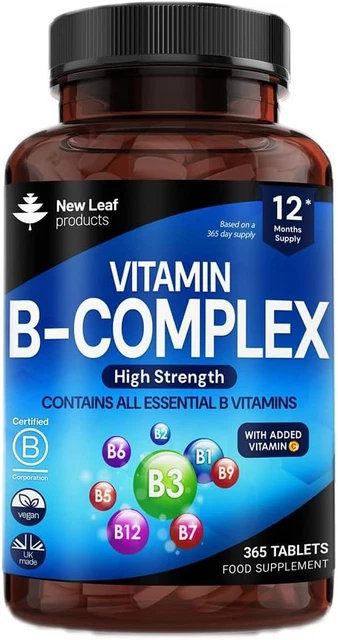 VITAMIN B COMPLEX - 365 Small Tablets - All 8 B Vitamins B1-B2-B3-B5-B6 ...