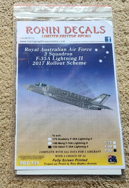 RONIN DECALS 1/32 3 Squadron RAAF F-35 - 2017 Roll Out (for Italeri ...