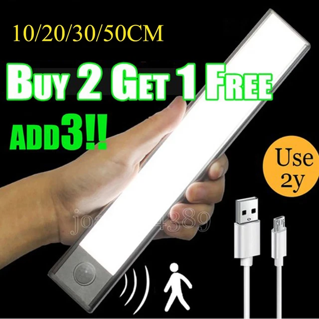 MOTION SENSOR LIGHT USB Rechargeable LED PIR Strip Wireless Cabinet ...