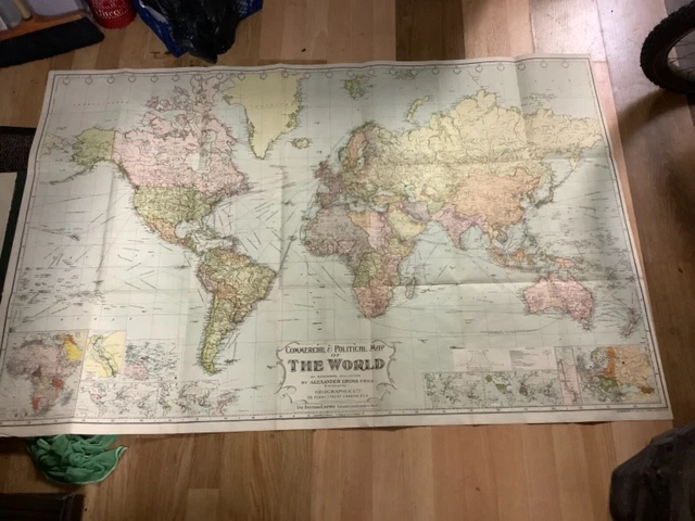 1920 GEOGRAPHIA COMMERCIAL & Political Map of The World on Canvas. £650 ...