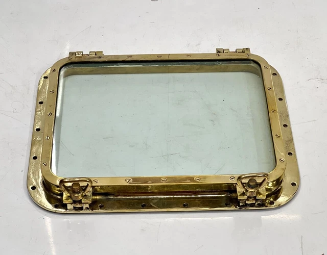 VINTAGE BRASS RECLAIMED antique Marine Ship Square Porthole Window with ...