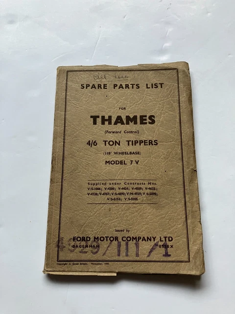 WW2 FORD THAMES (FWD/C) 4/6 Ton Tippers Model 7 V Spare parts list NOV ...
