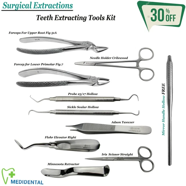 SURGICAL EXTRACTIONS TEETH Extracting Tools Root Elevator Implant ...
