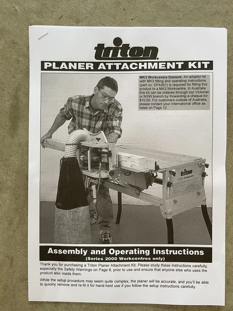 TRITON PLANER ATTACHMENT Kit EPA001 Assembly And Operating Instructions ...