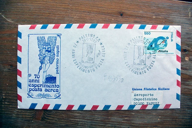 CARTOLINA COMMEMORATIVA 70 Anni Esperimento Posta Aerea Palermo 1987 ...