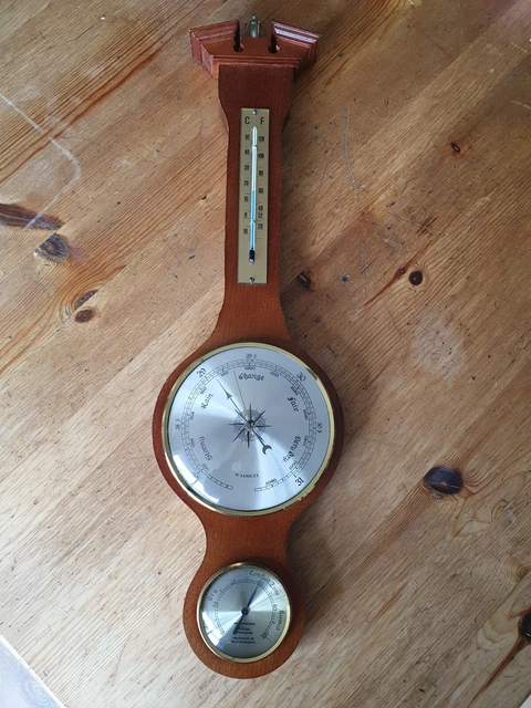 H SAMUEL BAROMETER With Clevedon Weathermaster Hygrometer Teak 20.5 ...