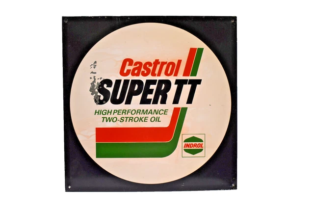 VINTAGE CASTROL MOTOR Oil Sign Board Advertising Tin Litho Indrol Two ...