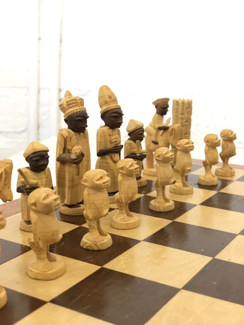 VINTAGE AFRICAN YORUBA Chess Set Tribal Thornwood c1950s/60s £119.99 ...
