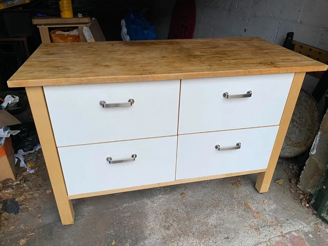 IKEA VARDE FREESTANDING KITCHEN Four Drawer Unit in White / Beech ...