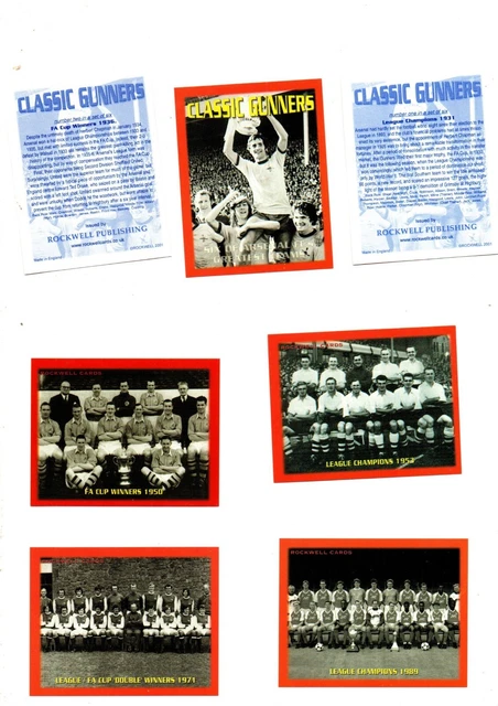 CLASSIC GUNNERS ARSENAL Fc Set 7 Cards Issued By Rockwell 2001 Mint £8. ...