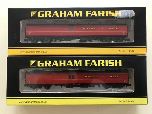 GRAHAM FARISH N Gauge, Two Mk1 TPO Sorting Van 'Royal Mail' Lighted ...
