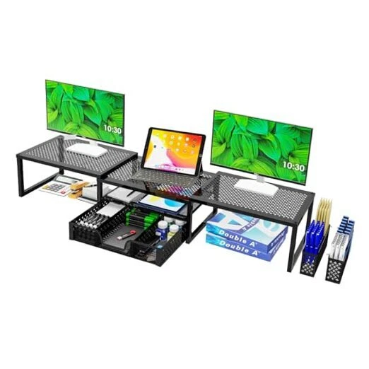 DUAL MONITOR STAND Riser for 2 Monitors,Adjustable Angle Computer Desk ...