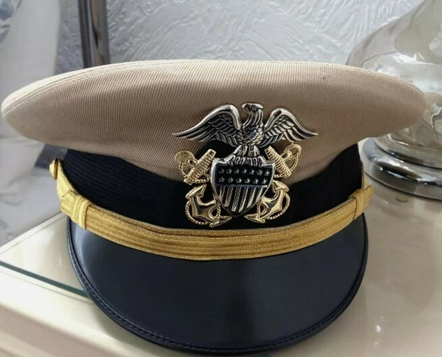 US NAVY OFFICER'S Cap Dress Khaki UNIFORM Hat w. Officer Cap £35.60 ...