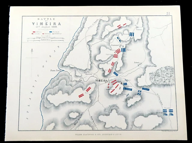 BATTLE OF VIMEIRO Map Peninsular War 1808 Napoleonic Wars Antique ...