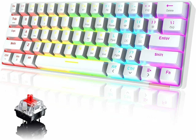 STK61 WIRELESS MECHANICAL Gaming Keyboard Bluetooth Wired RGB LED Backlit 61 Key £26.99 ...